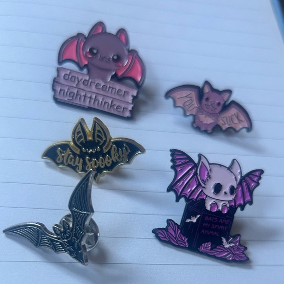 Jewelry | 5 Pin Bat Themed Enamel Set Pink Purple Black Goth Batty ...